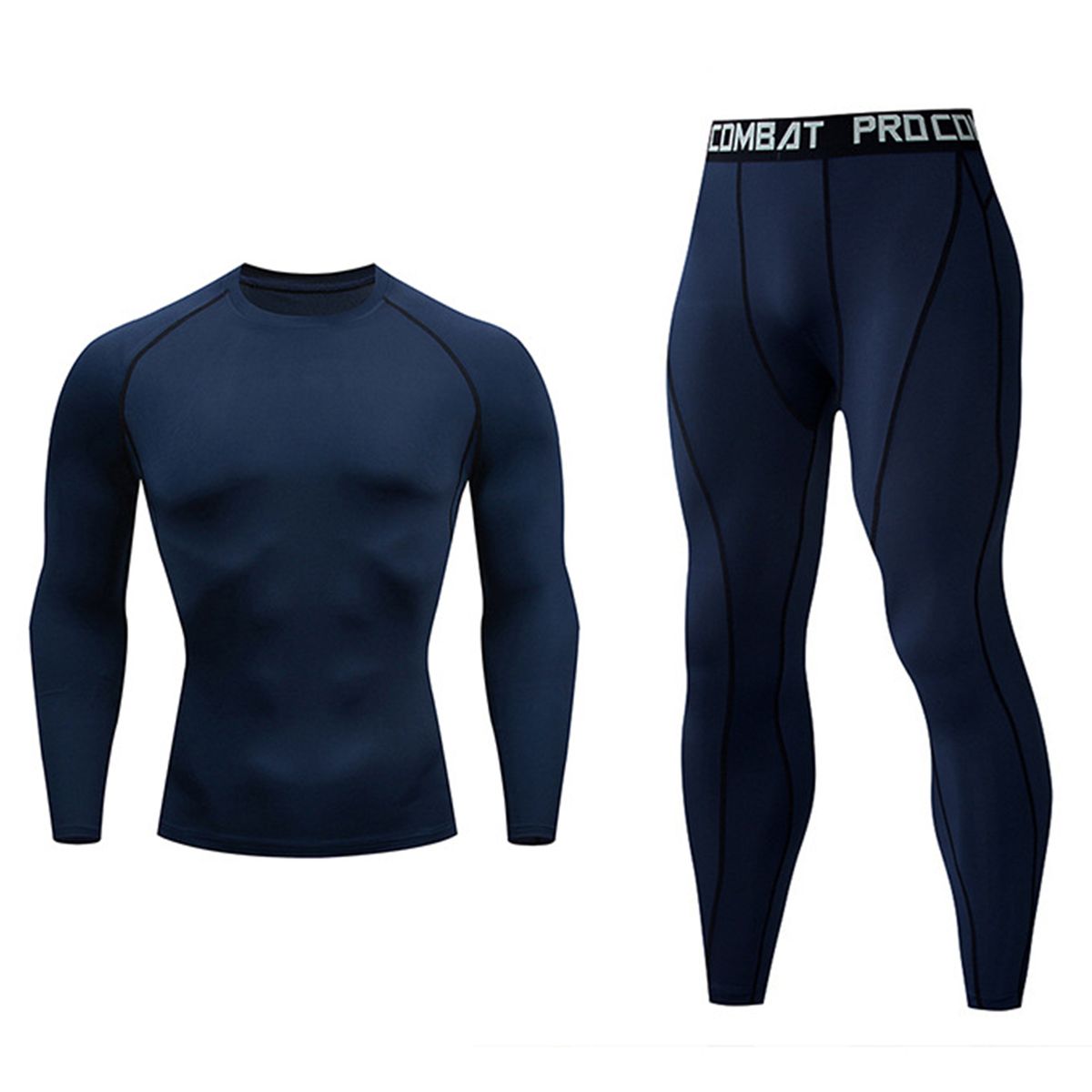 2 Piece Mens Quick Dry Fitness Set Gym Compression Pant Long Sleeve ...