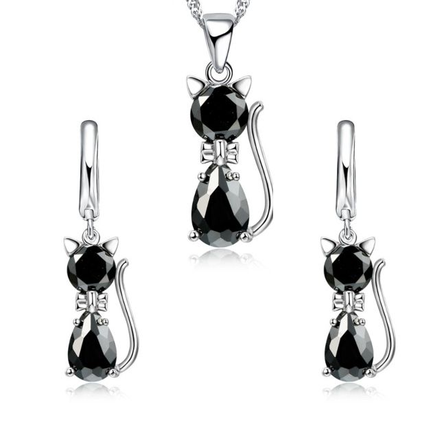 Women 925 Sterling Silver Cute Cat Jewellery Set | Shop Today. Get it ...