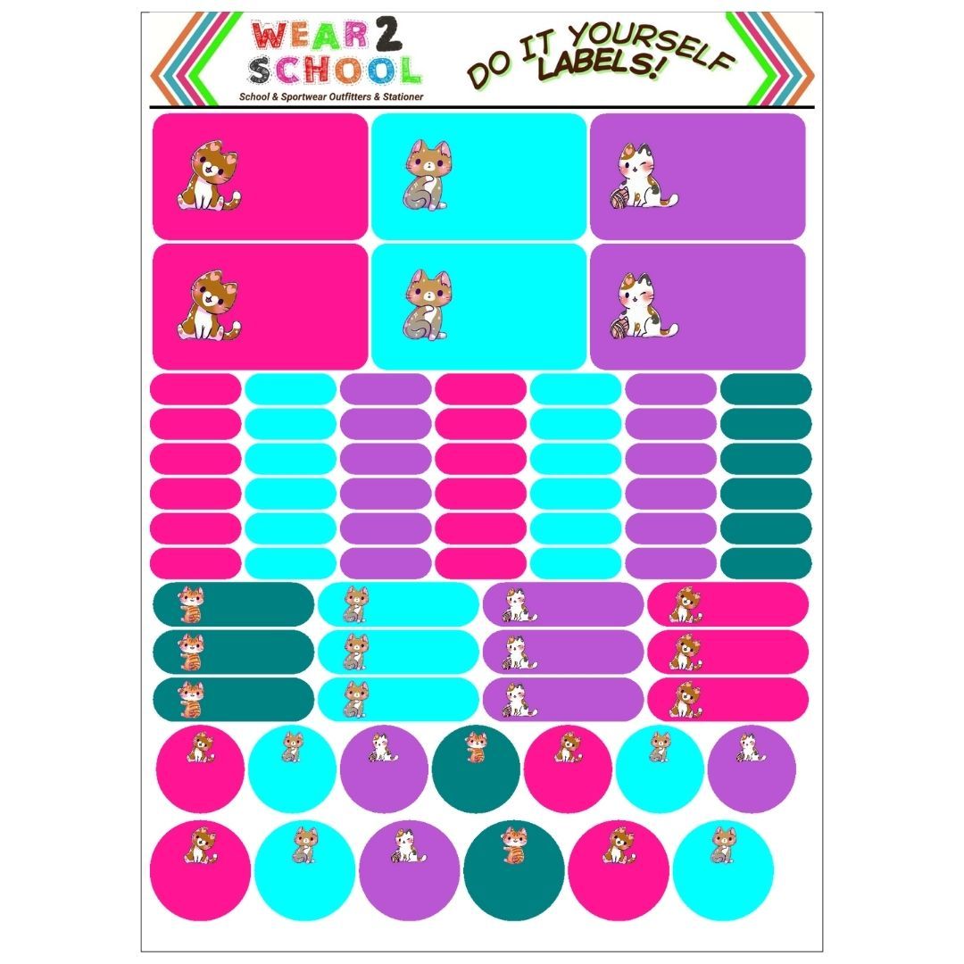 Cute Kittens waterproof DIY school marking labels in assorted sizes ...