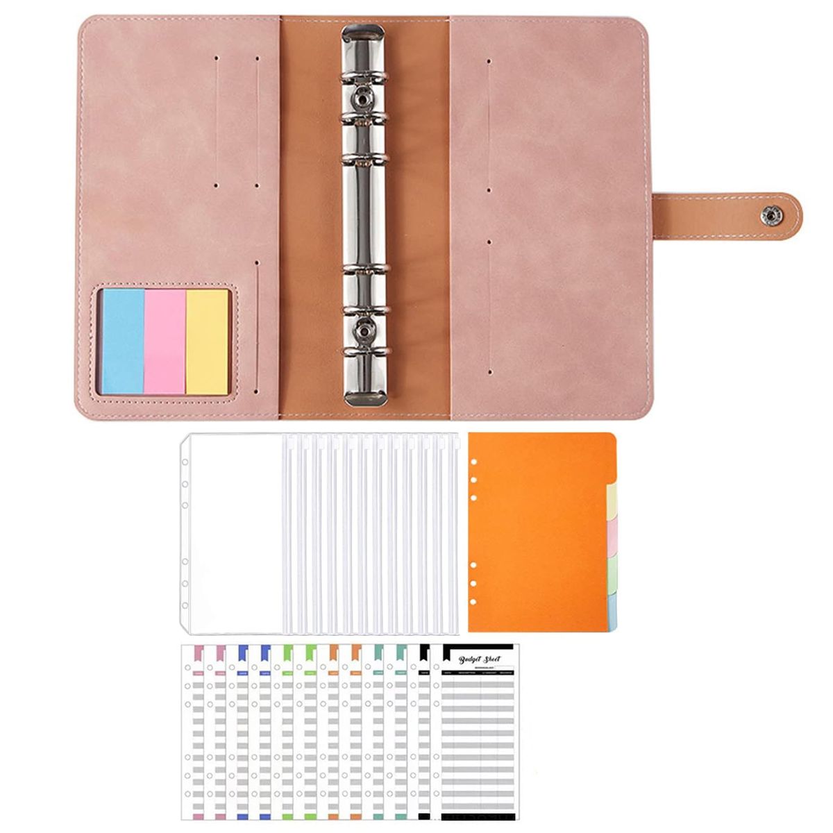 A6 Budget Binder PU Leather Folder Ring Binder Notebook Folder with 6 ...