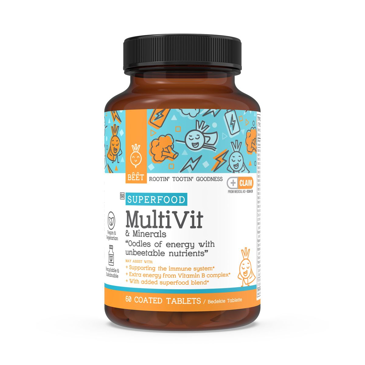 Multivitamin with Minerals & Superfoods Supplement Vegan 60 Coated ...