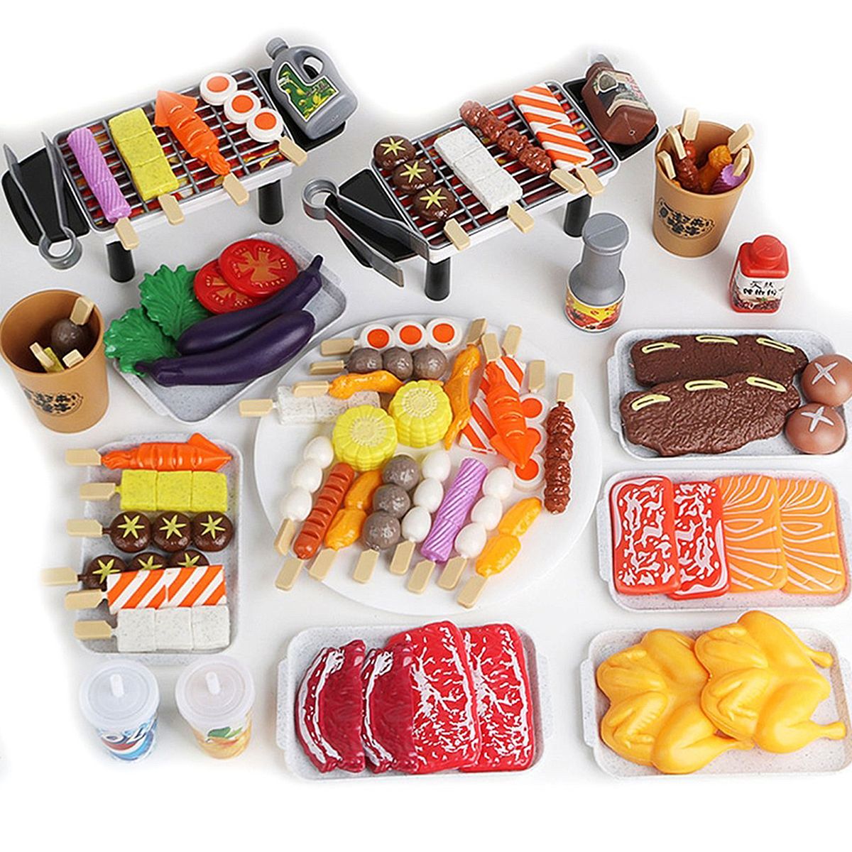 Pretend Play BBQ Toy Set Kitchen Fruit Vegetable Fast Food Set Toys ...