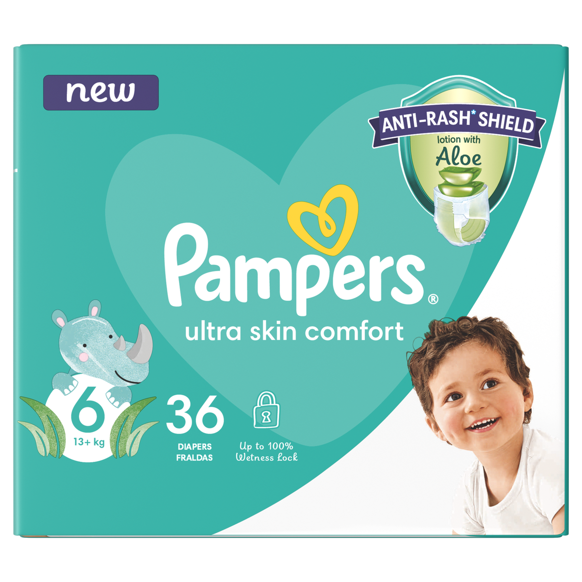 Pampers Anti-Rash Shield Taped Diapers - Size 6 (13+ kg), 36 Diapers ...