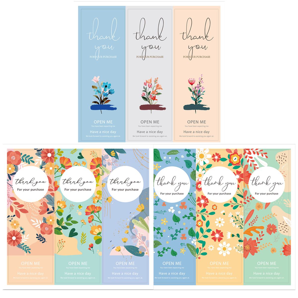 Thank You Stickers - 9 Patterns 180 Stickers 3cmx9cm - Flower | Shop ...