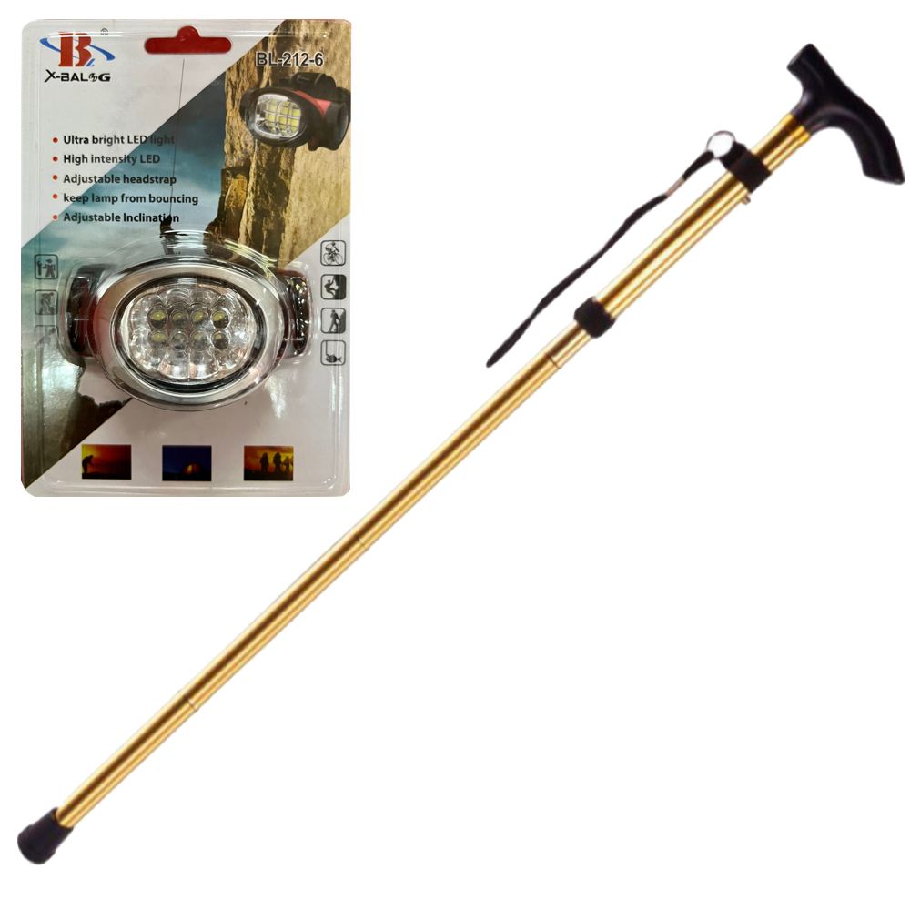 Camping Foldable Portable Hiking Walking Stick With Pro Headlamp Torch ...