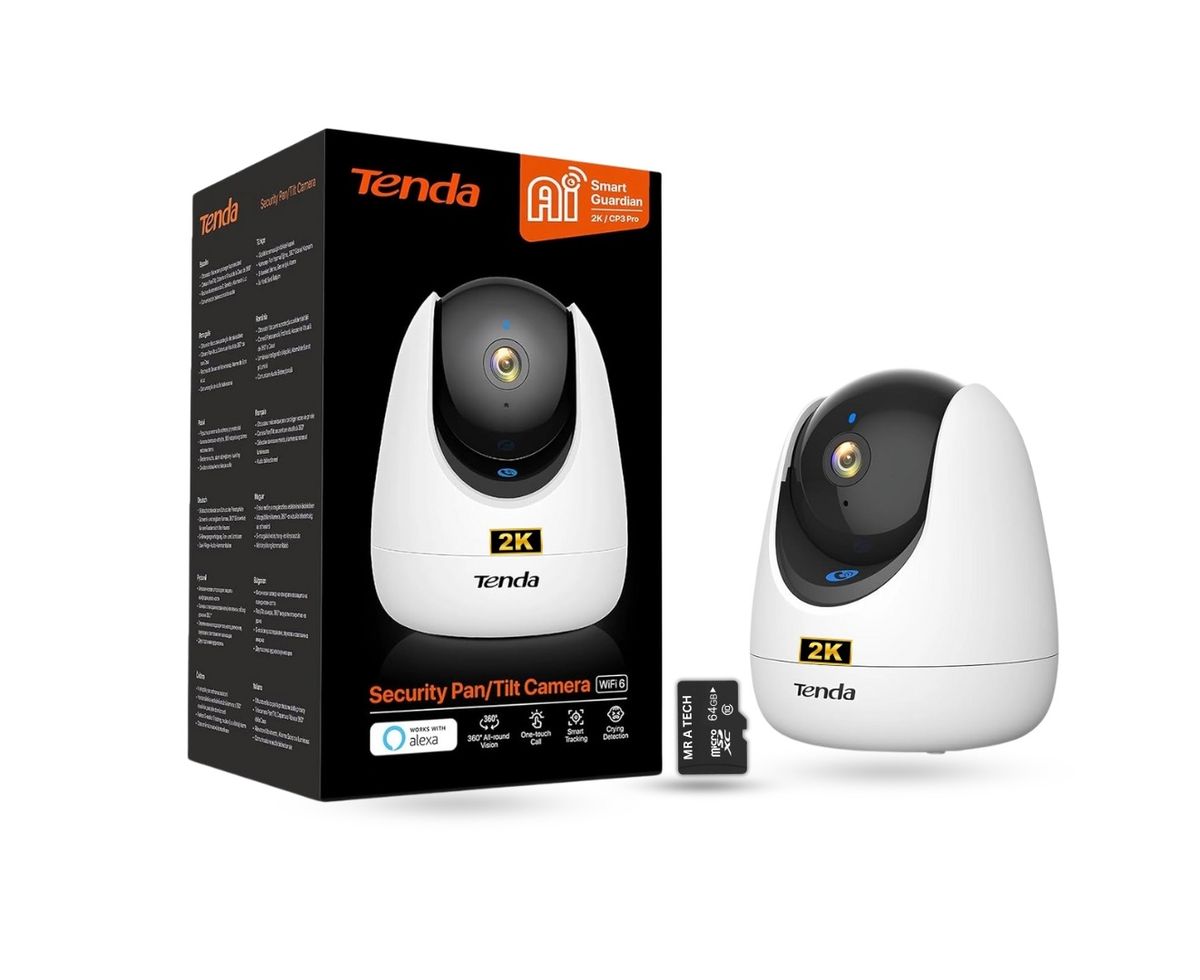 Tenda CP3 Pro 2K Security Camera WiFi-6 + MR A TECH 64GB MicroSD Card ...