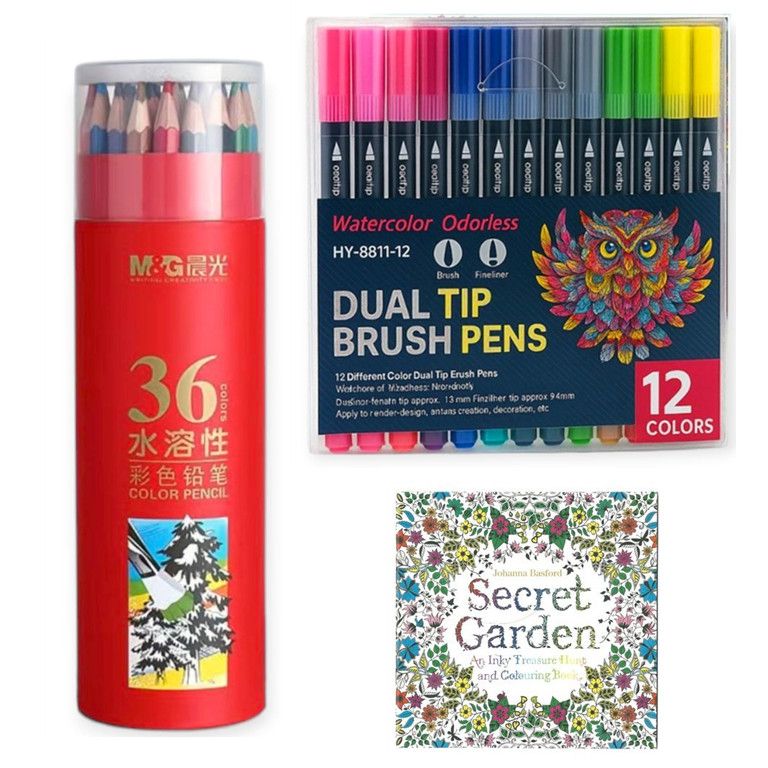 M&G Water Soluble Watercolor Pencils with Dual Tip Brush Pen Colouring ...