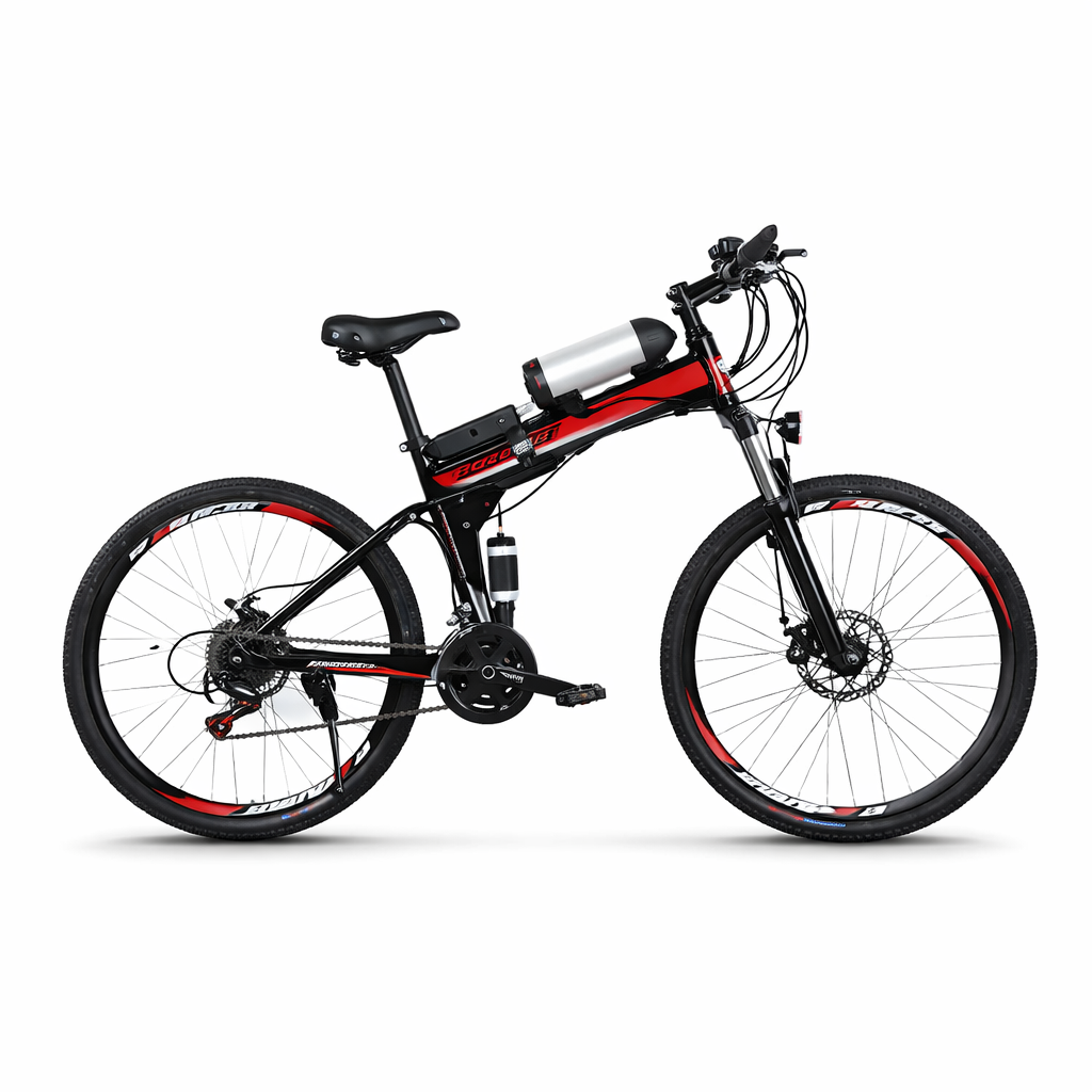 Electric Foldable Bike - 26" Wheels, Disc Brakes - Black/Red | Shop ...