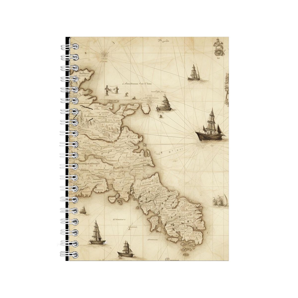 Vintage A5 Notebook Spiral and Lined Maps Graphic Notepad Design ...