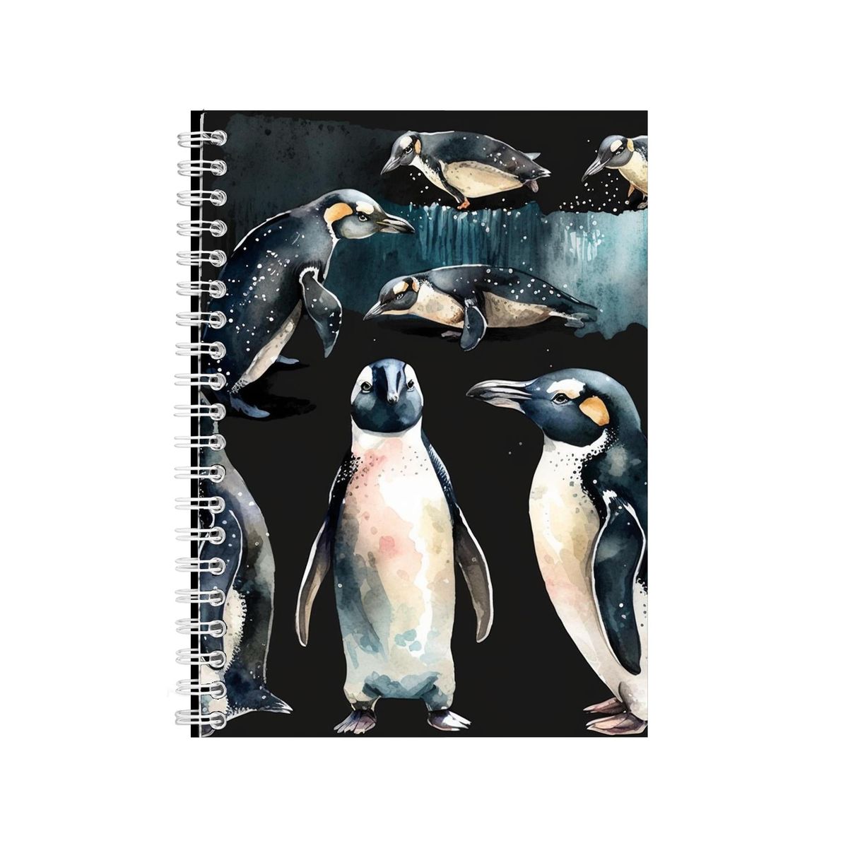Penguins Dark Background Watercolor A5 Spiral Notebook Present | Shop ...