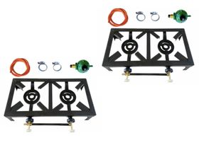 2 X 2 Burner, Double Gas Burner, 4 Legged with Hose And Regulator Set ...