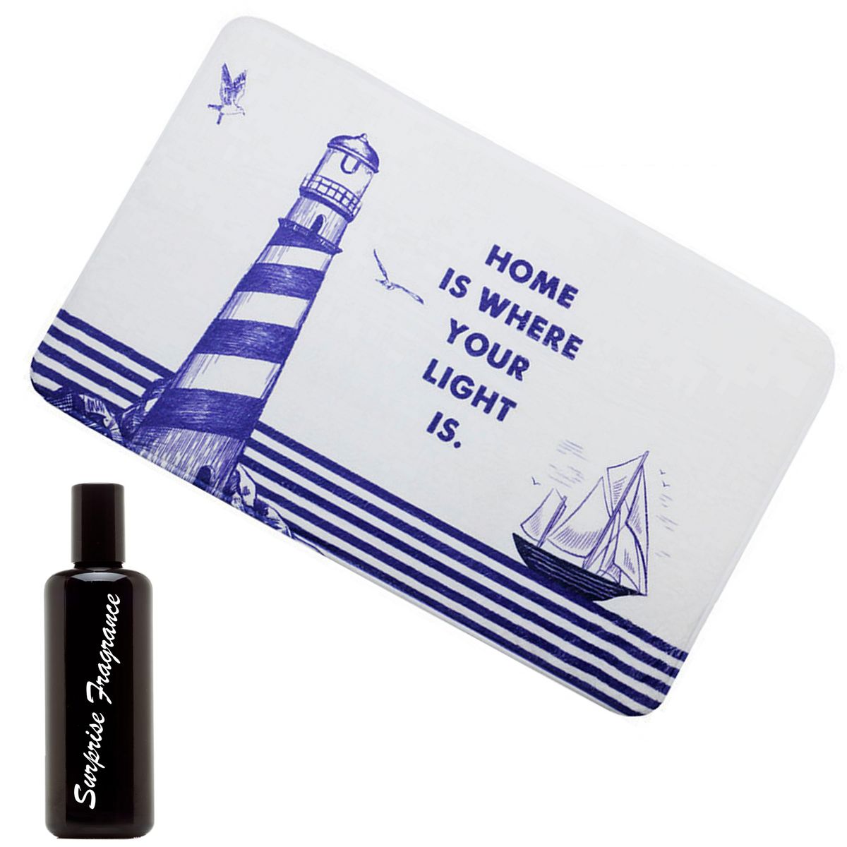 Blue & White Design Non-Slip Micro Fibre Bathroom Mat & Fragrance ...