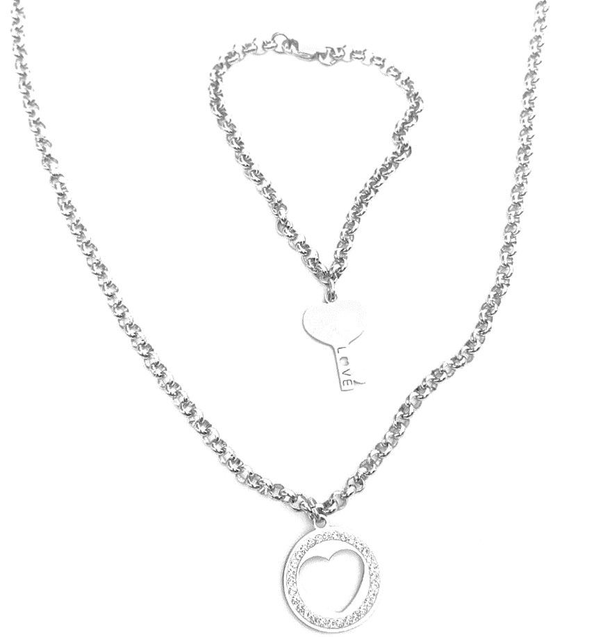Stainless Steel Gift: Thin Belcher Chain & Bracelet Set - Heart And Key ...