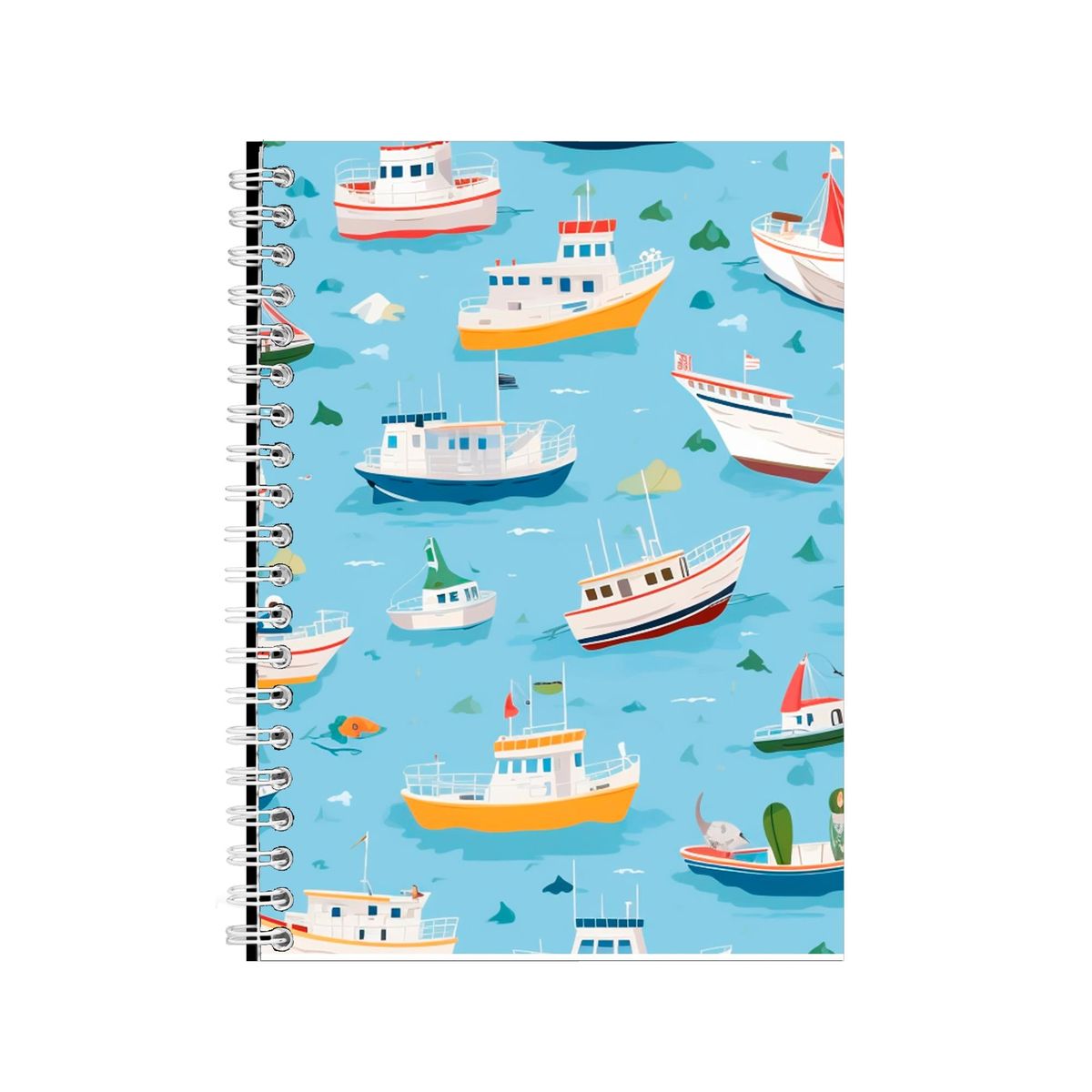 Boats_5 A5 Notebook Spiral Lined Boat Patterns Graphic Notepad Present ...