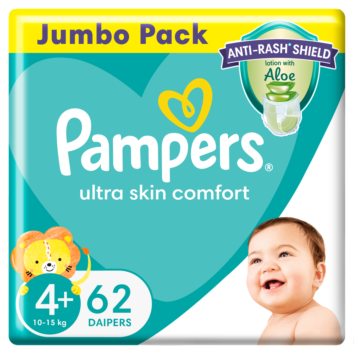 Pampers Anti-Rash Shield Taped Size 4+ (10-15 kg), 62 Nappies | Shop ...