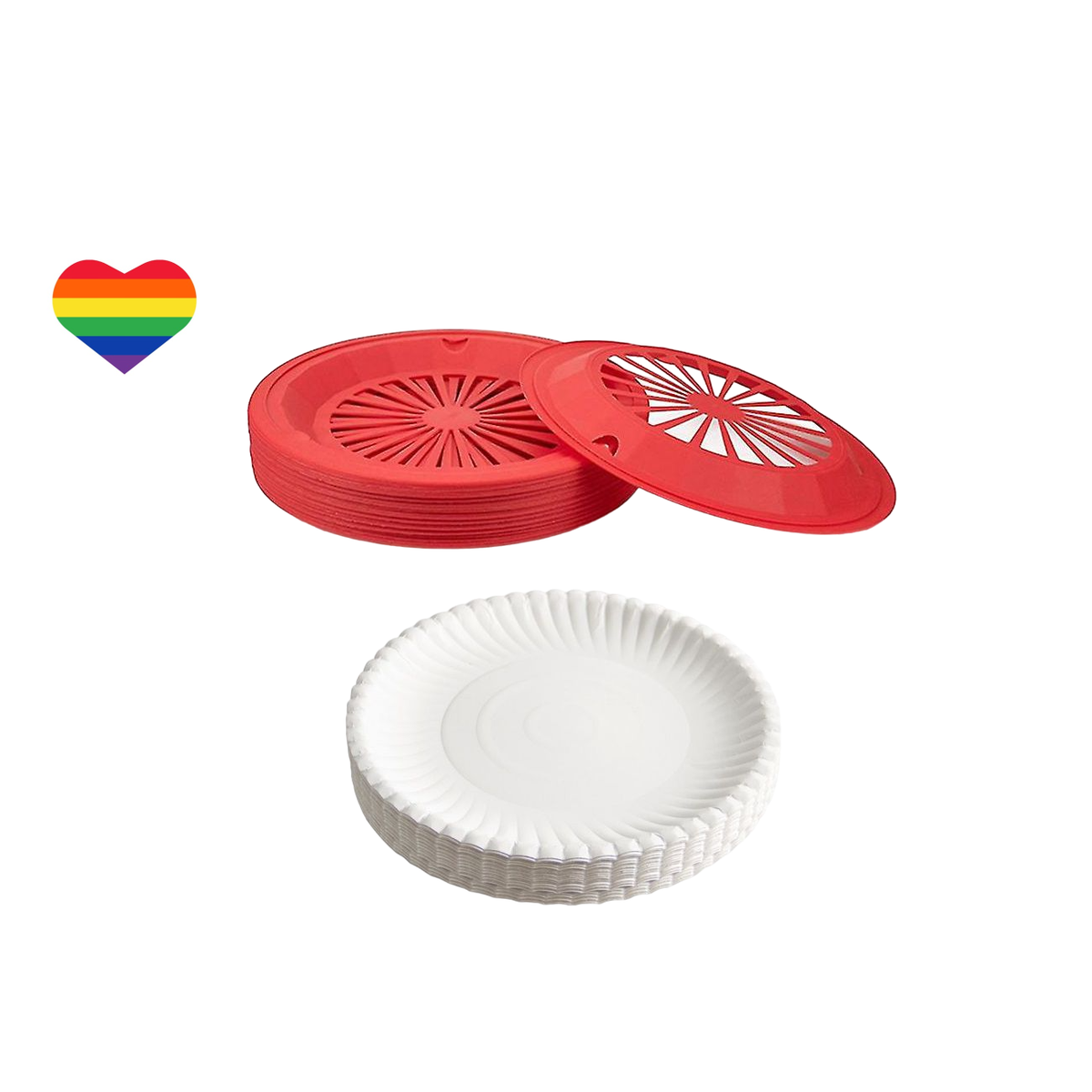 Paper Plates and Plastic Plate Holders plus Rainbow Heart Sticker ...