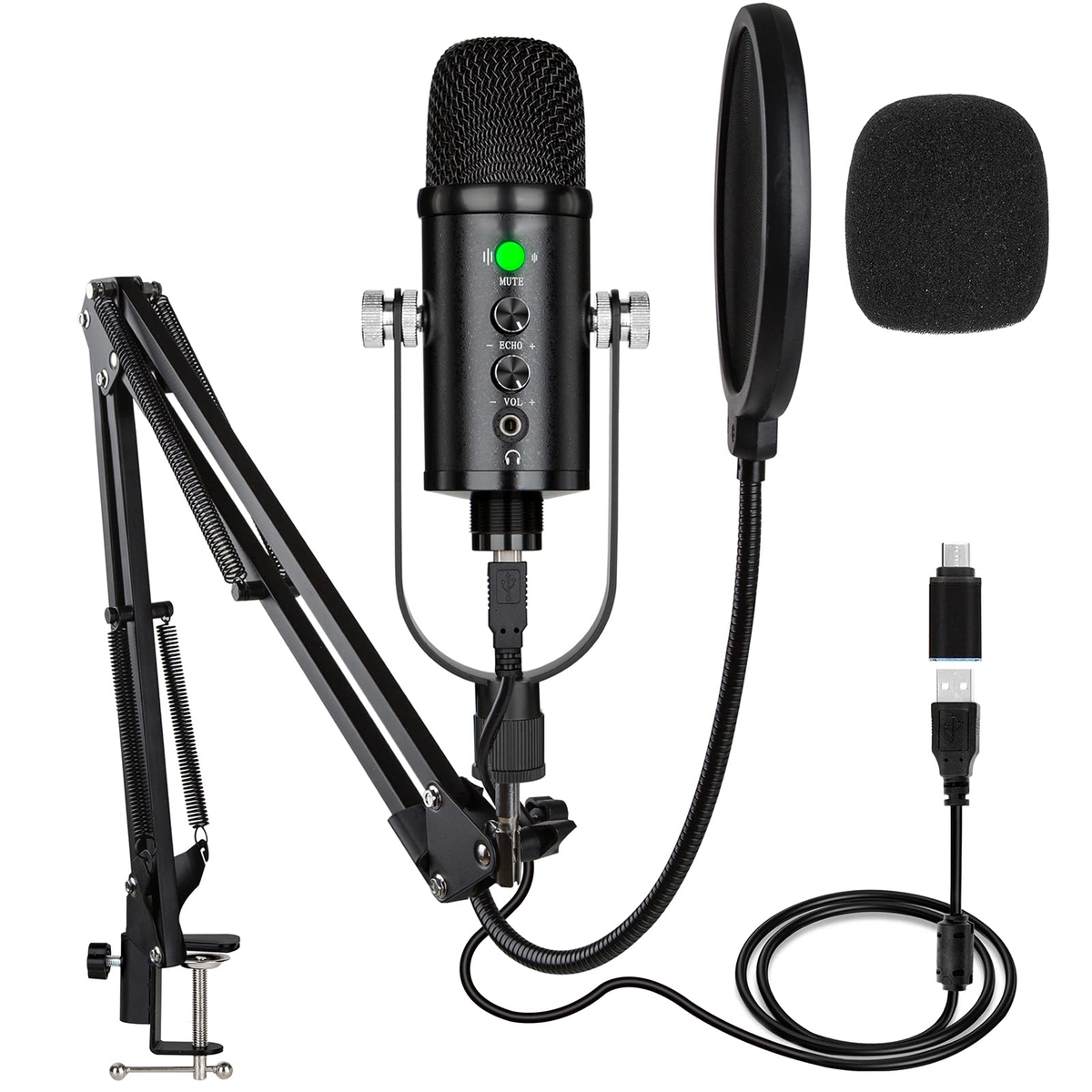 Condenser Microphone USB Microphone Kit with Boom Arm Pop Filter ...