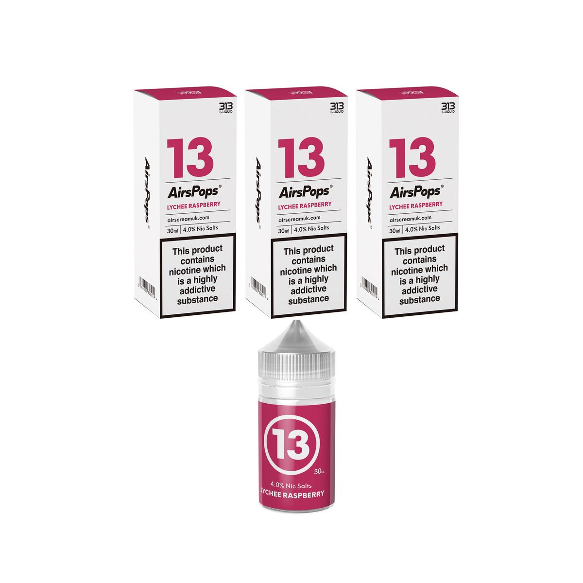 Airscream - 3 Pack E-Liquids - Lychee Raspberry - 30ml - 4% Nic Salts ...