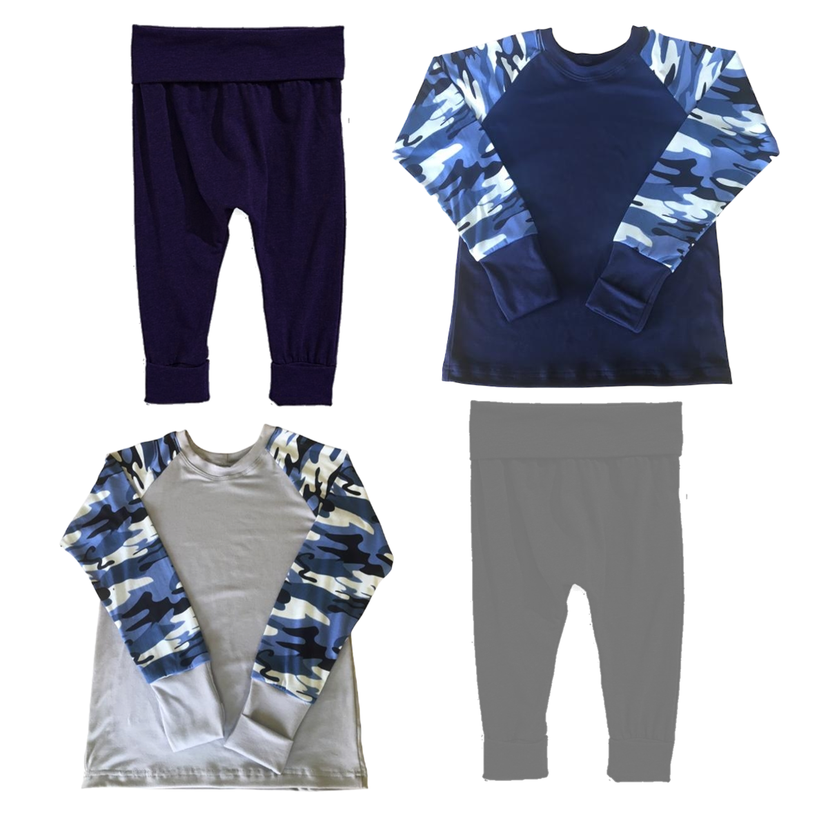 Fold Over Cuff Camo Pajama Set - 4 Piece - Grey & Navy Two Tone | Shop ...