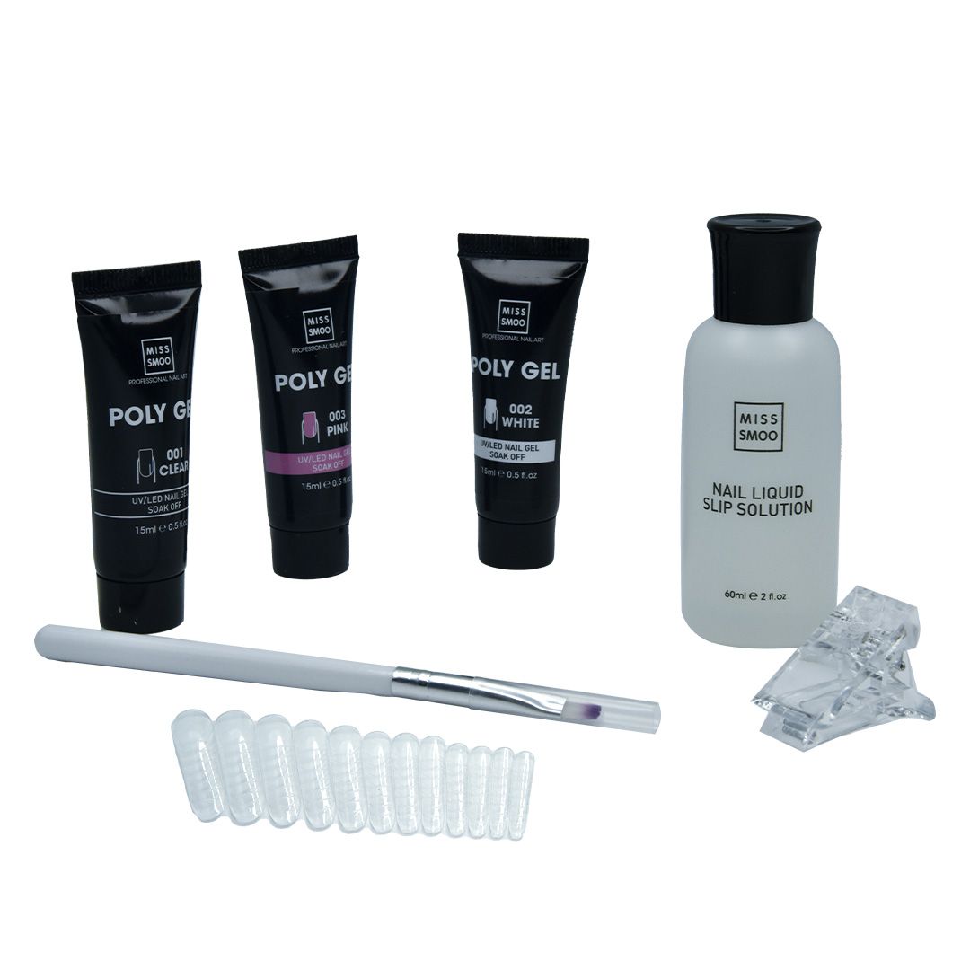 Poly Nail Extension Gel Kit Slip Solution & 3 Colors & Poly Brush ...