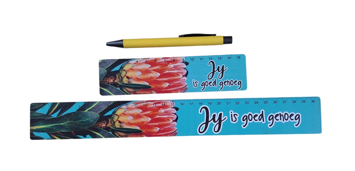 15cm, 30cm MDF Rulers with Pen Combo - Fire Protea - Jy is Genoeg ...