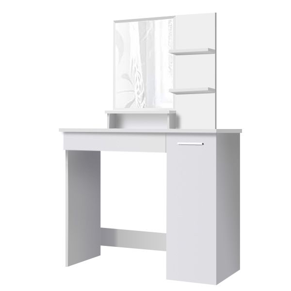 Dressing Table with Mirror Makeup Vanity Desk Cabinet Drawer 3 Shelves ...