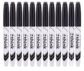 Think 1.5mm Acrylic Tip Black Whiteboard Marker - Set of 12 - U00620 ...