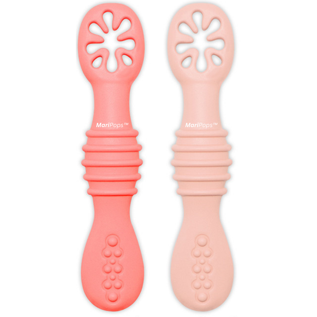 MariPops Baby Training Spoons for Self-Feeding - Stage 1 Set - (Pink ...
