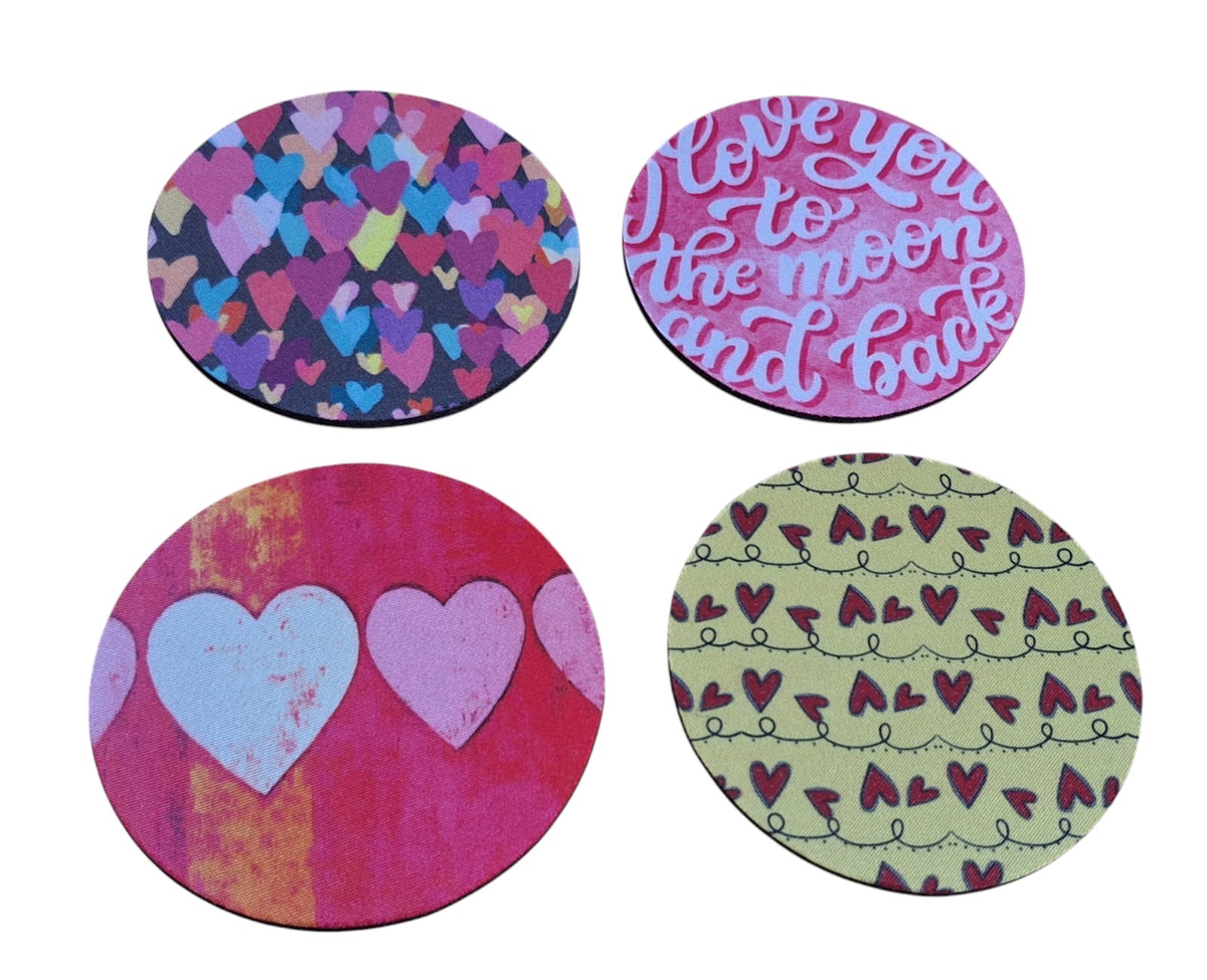 4-Piece Coaster Set with Rubber Backing - I Love you to the moon and ...