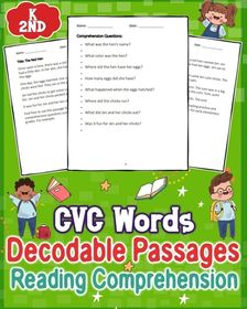 CVC Words Decodable Passages Kindergarten Reading Comprehension for K ...