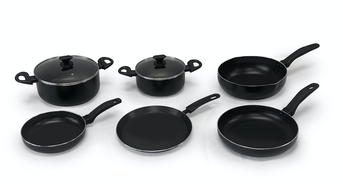 Miss C Non-Stick Induction Heat 8 Pieces Combo Set Matt Black | Shop ...