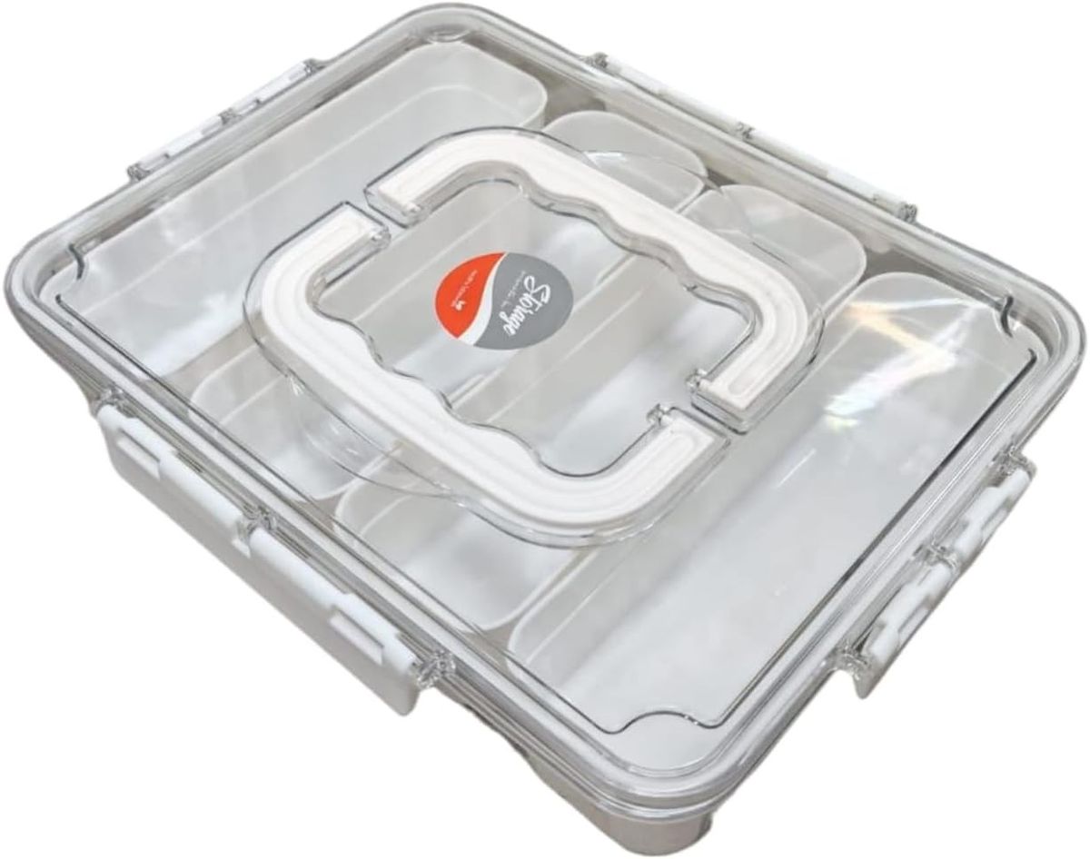 4-Grid Plastic Food Condiment Container Organiser Storage with Lid ...