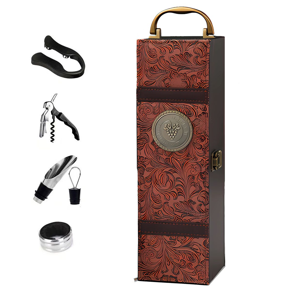Red Wine Box PU Leather Wine Bottle Bag with 4 Piece Wine Accessory ...