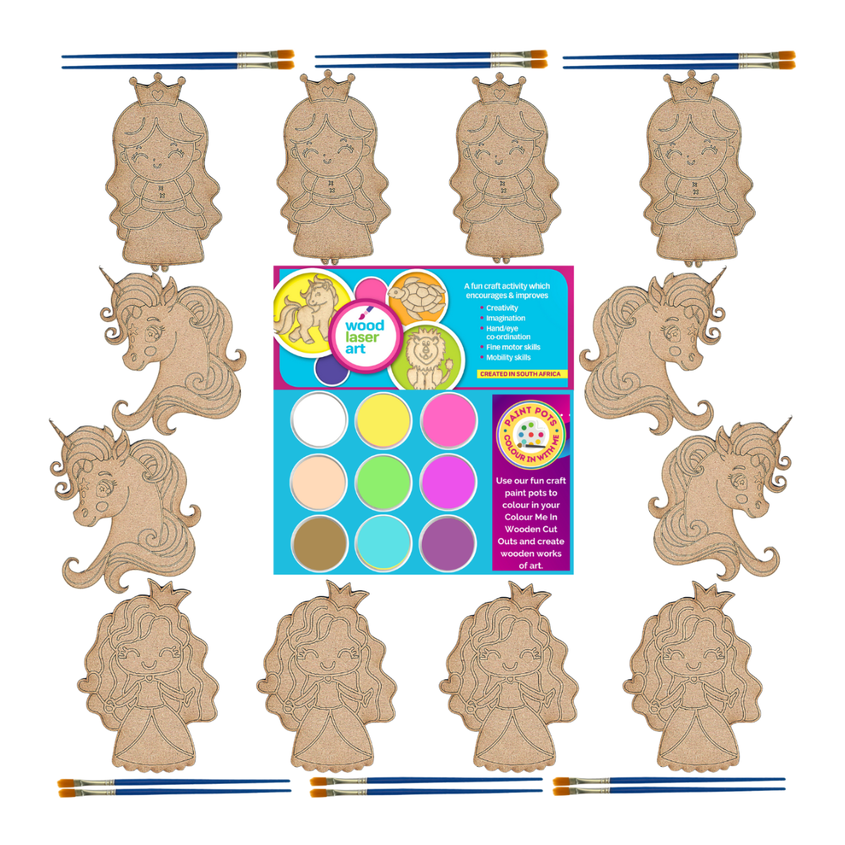 Paint Your Own - Princess Favs - 12 Creations Wood Paint Craft Kids Kit ...