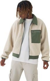 boohooMAN - Men's Tall Fit Borg And Nylon Collared Bomber Jacket - Ecru ...