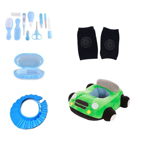 Plush Green Toy Car Sofa Seat for Baby with Baby Accessories Set of 5 ...