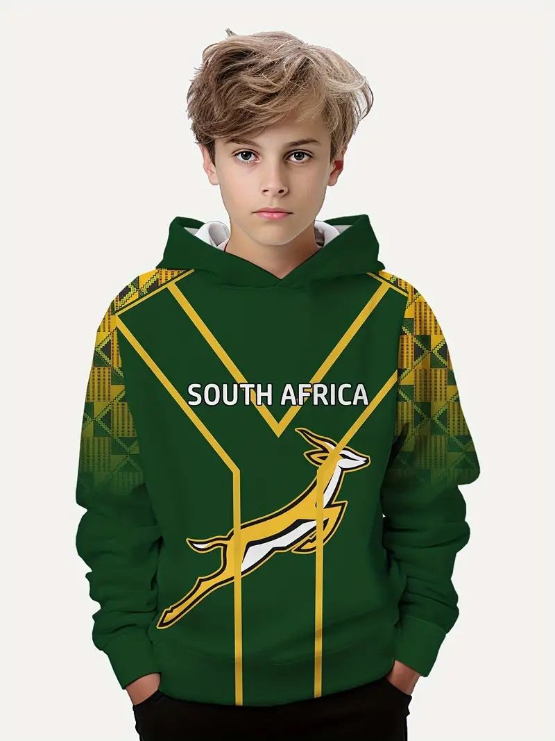 South Africa Rugby Kids Hoodie Green Gold SA Sweatshirt Boys Gift RSA ...