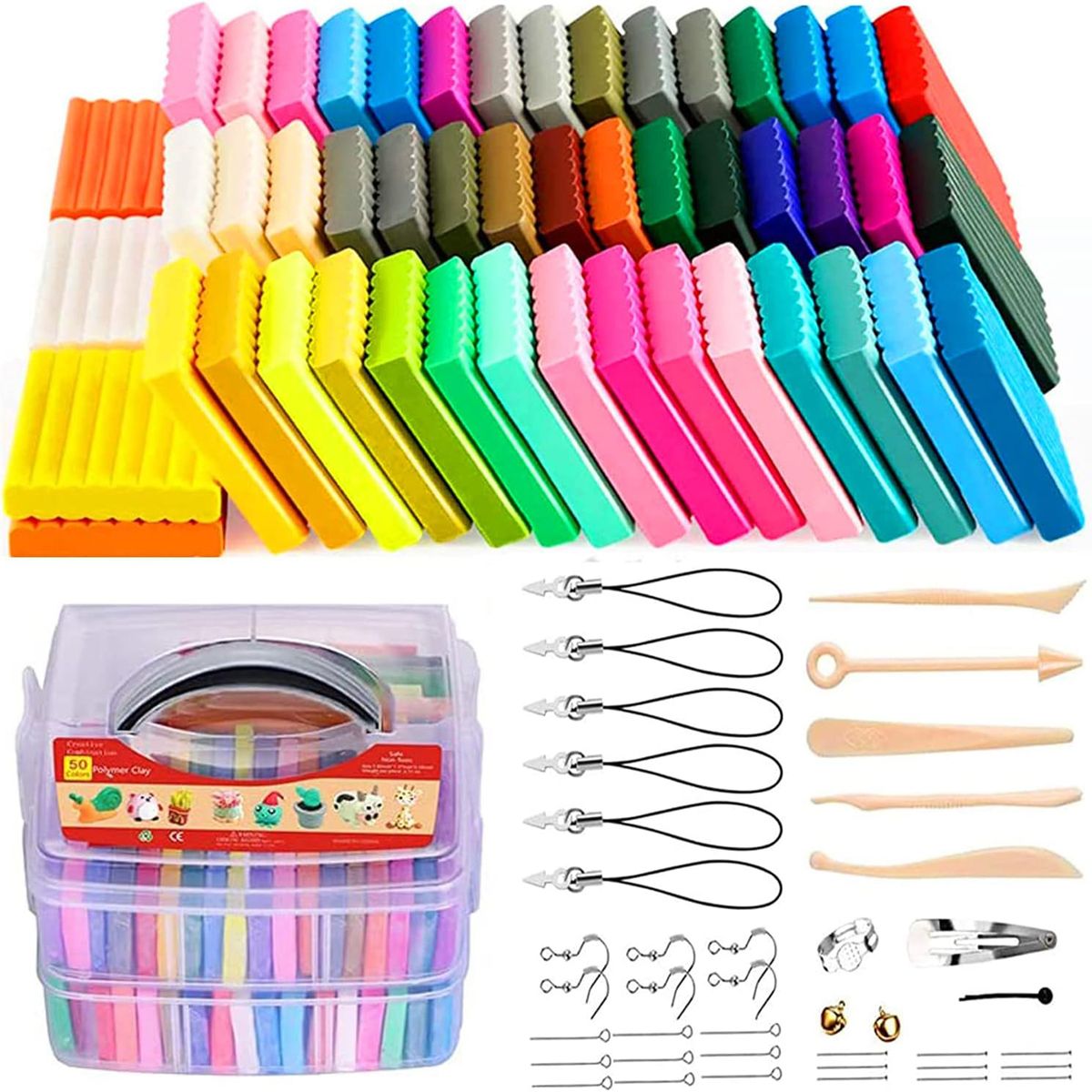 50 Colors DIY Magic Polymer Clay Kit With Storage Box,Air Dry Clay for ...