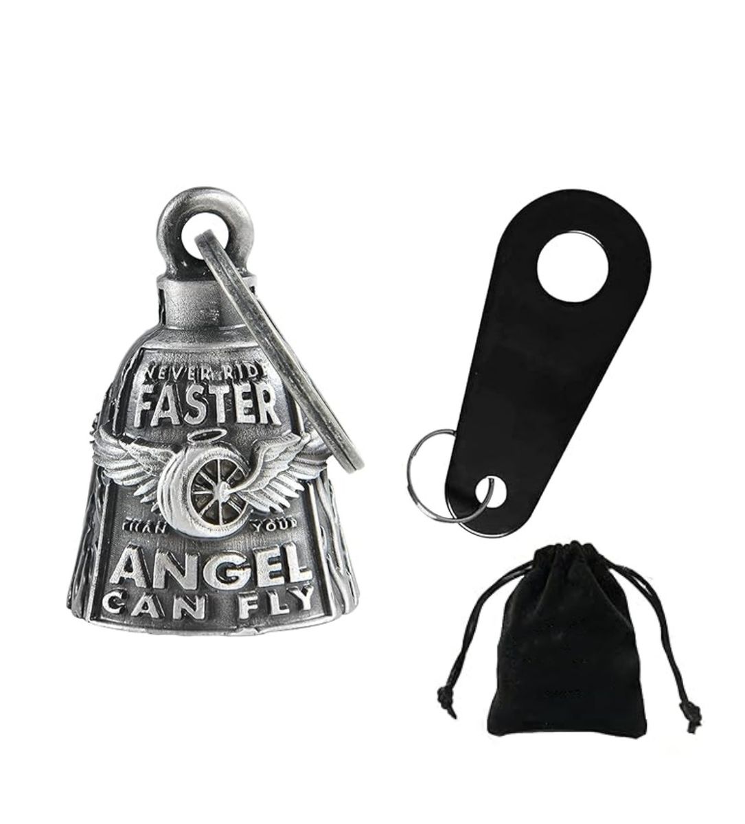 Silver Motorcycle Bell-Guardian Angel Drive Away Gremlin,Key Chain For ...