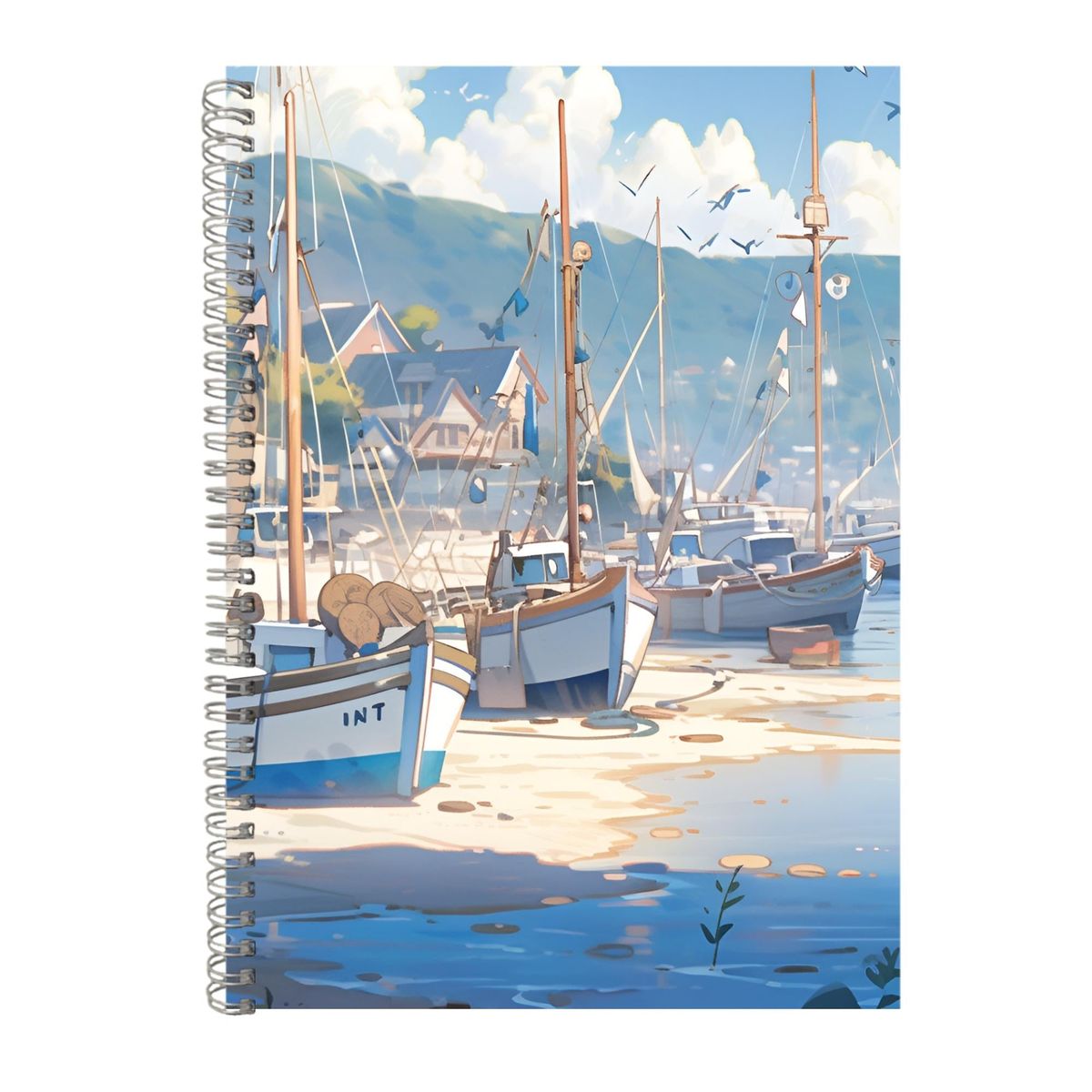 Small Town A4 Notebook Spiral and Lined with Boats Graphic Notepad Gift ...