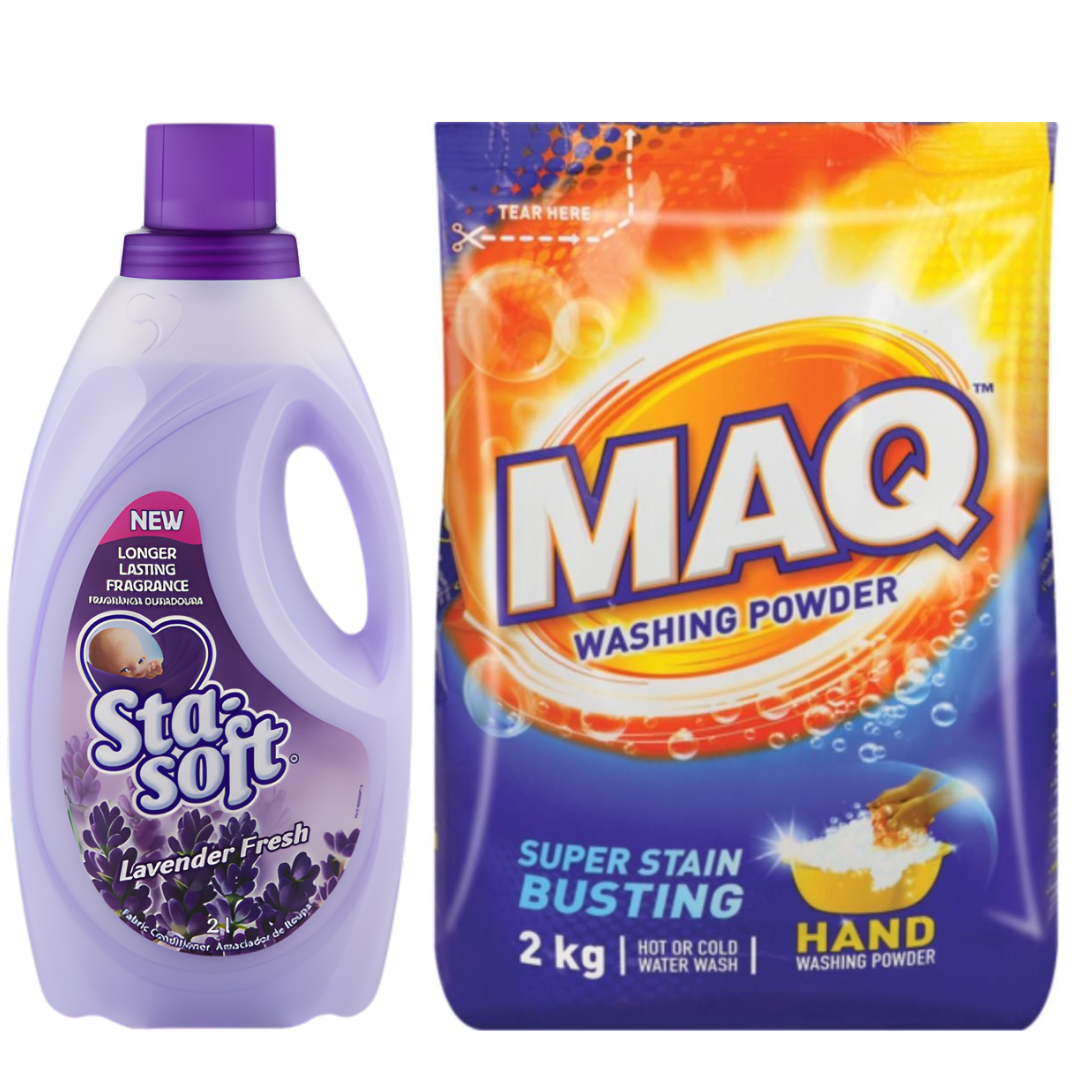 MAQ Hand Washing Powder 2kg + Sta-Soft Lavender Fabric Softener 2L ...