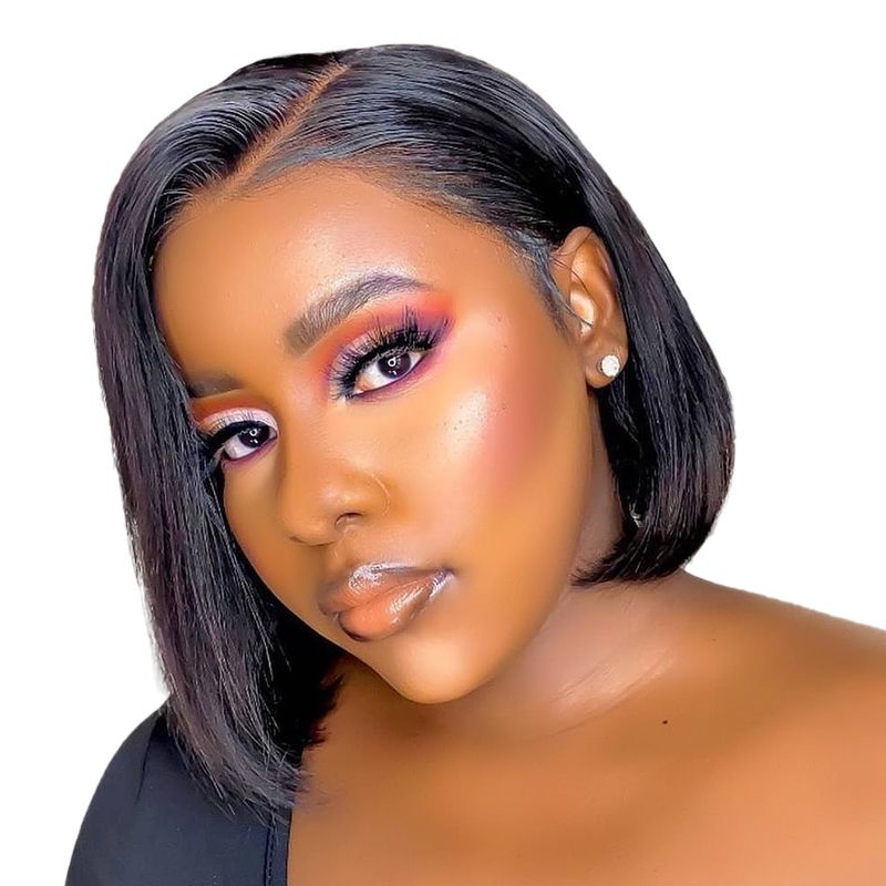 Golden Perfect Double Drawn Bob Wig-13x4 Full Frontal Straight Hair Wig ...