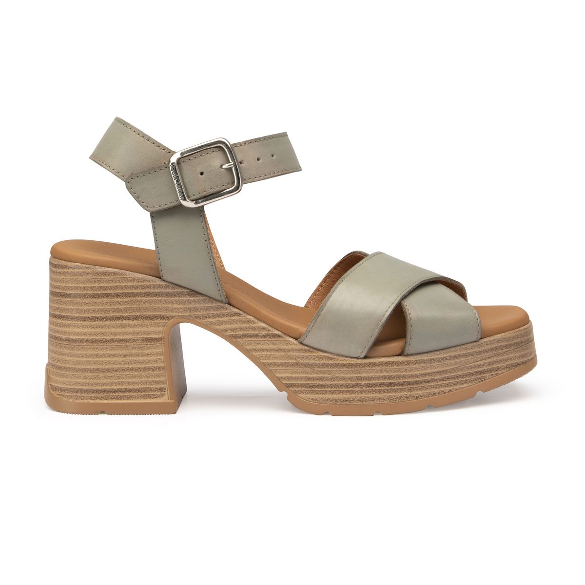 Paula Urban Ladies Leather Crossover Platform Sandal 25-549 Sage | Shop ...