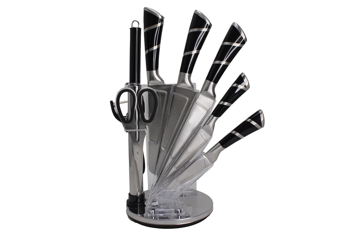 Stainless Steel Rotating Kitchen Knives Set - Black - 9 Piece | Shop ...