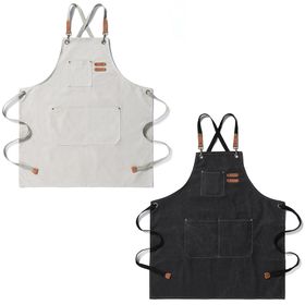 Canvas Aprons Cross Back Chef Apron with Pockets Adjustable Strap - 2 ...