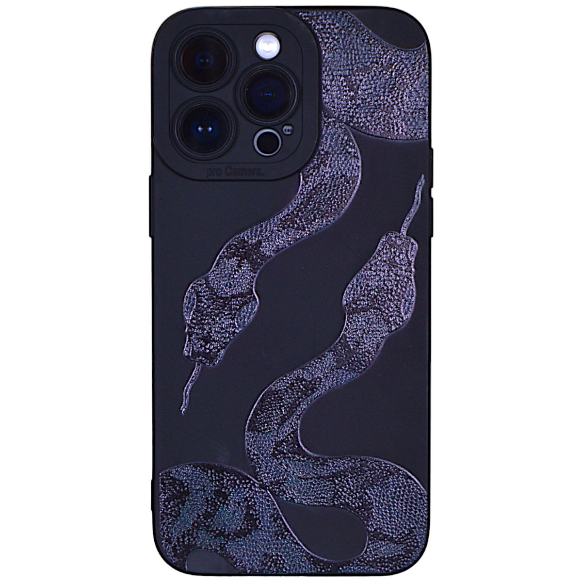 Black - Phone Case with Shiny Snake Print & Pro Camera - Iphone 15 Pro ...