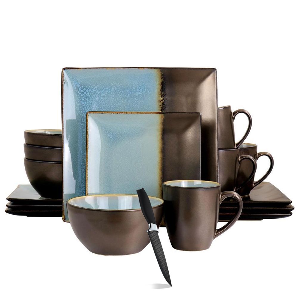 Elite Stoneware Square Blue & Bronze Glossy Finish Dinnerware Set - Set ...