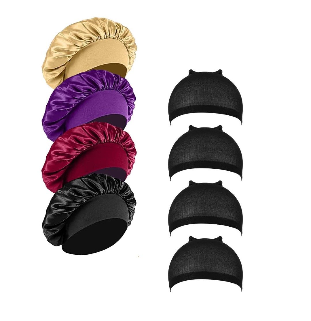 4 Pieces Silk Bonnet for Sleeping and 4 Pieces Wig Cap Combo | Shop ...