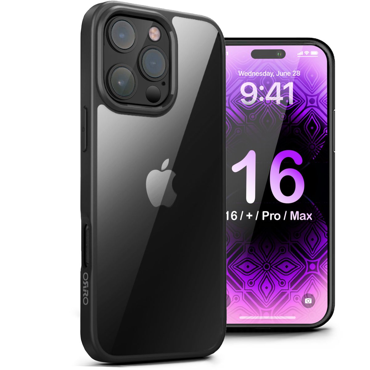 ORRO iPhone 16 Series Case Slim Black Edge Clear Back iPhone 16/+/Pro ...