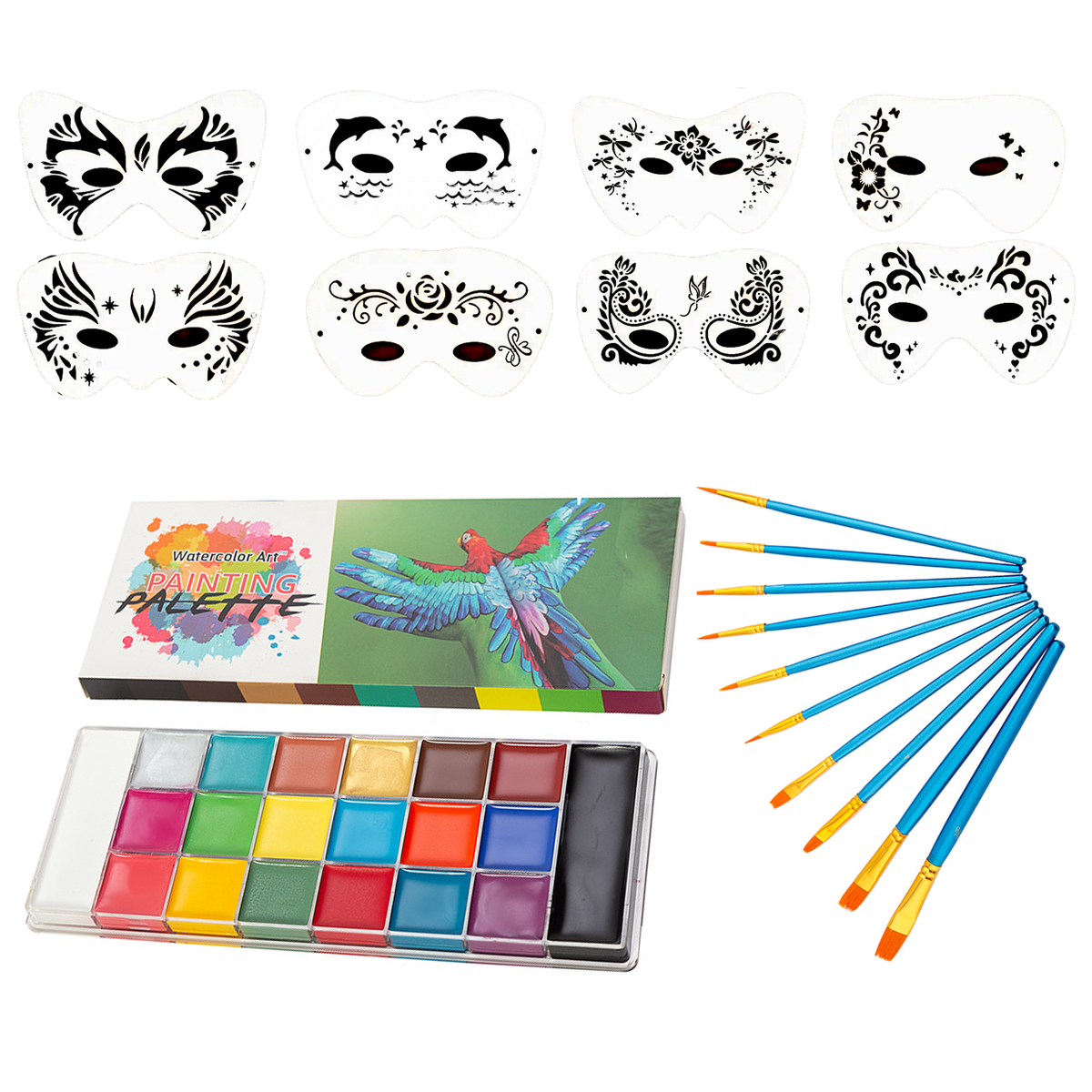 19 PCS Face Body Paint Kit Painting Stencils Brush Costume Makeup ...